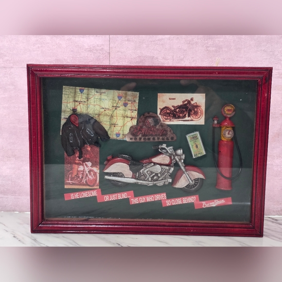 Wall Decor | Motorcycle Shadow Box With Red Frame Vintage | Poshmark